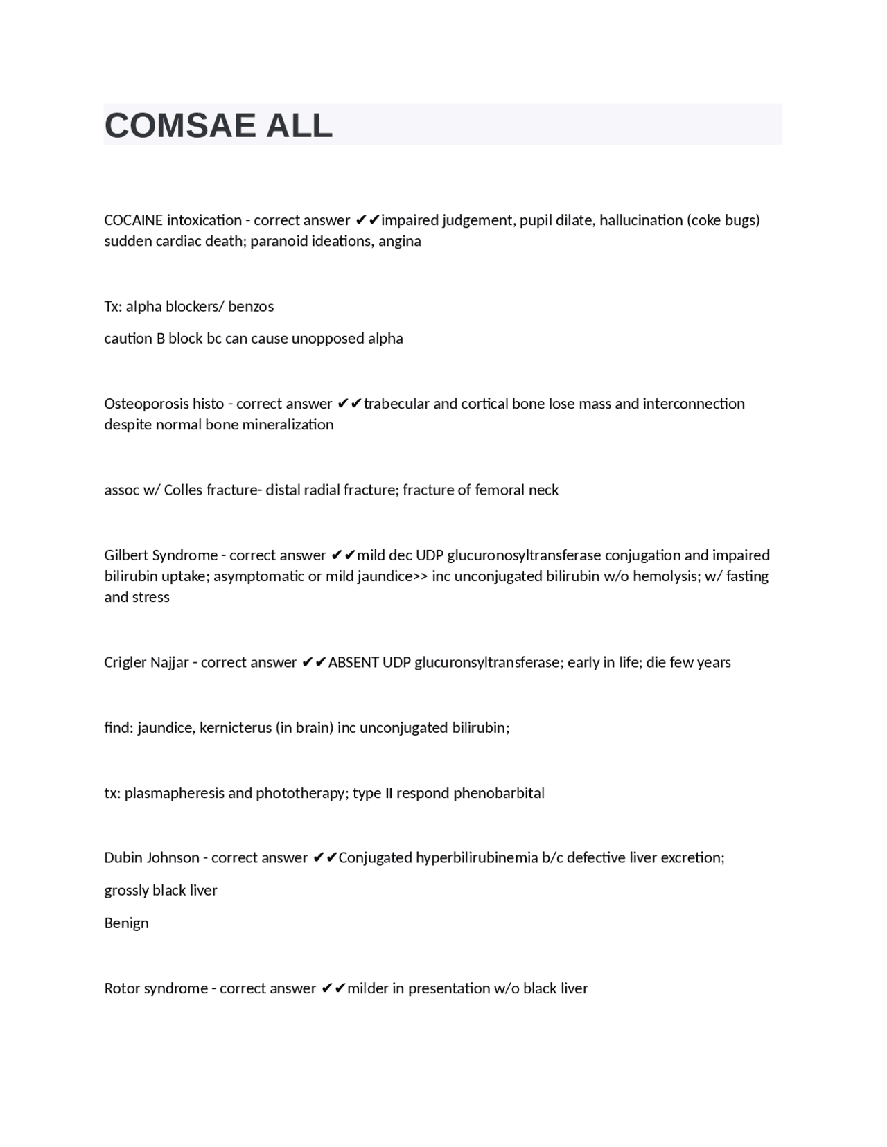 COMSAE ALL questions with 100% correct answers | Exams Nursing | Docsity