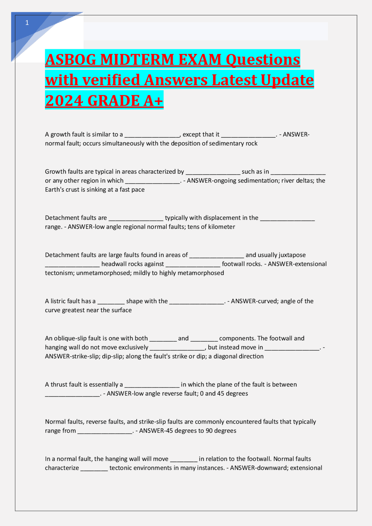 ASBOG FINAL TERM EXAM Questions with Answers Latest Update 2024 GRADE ...