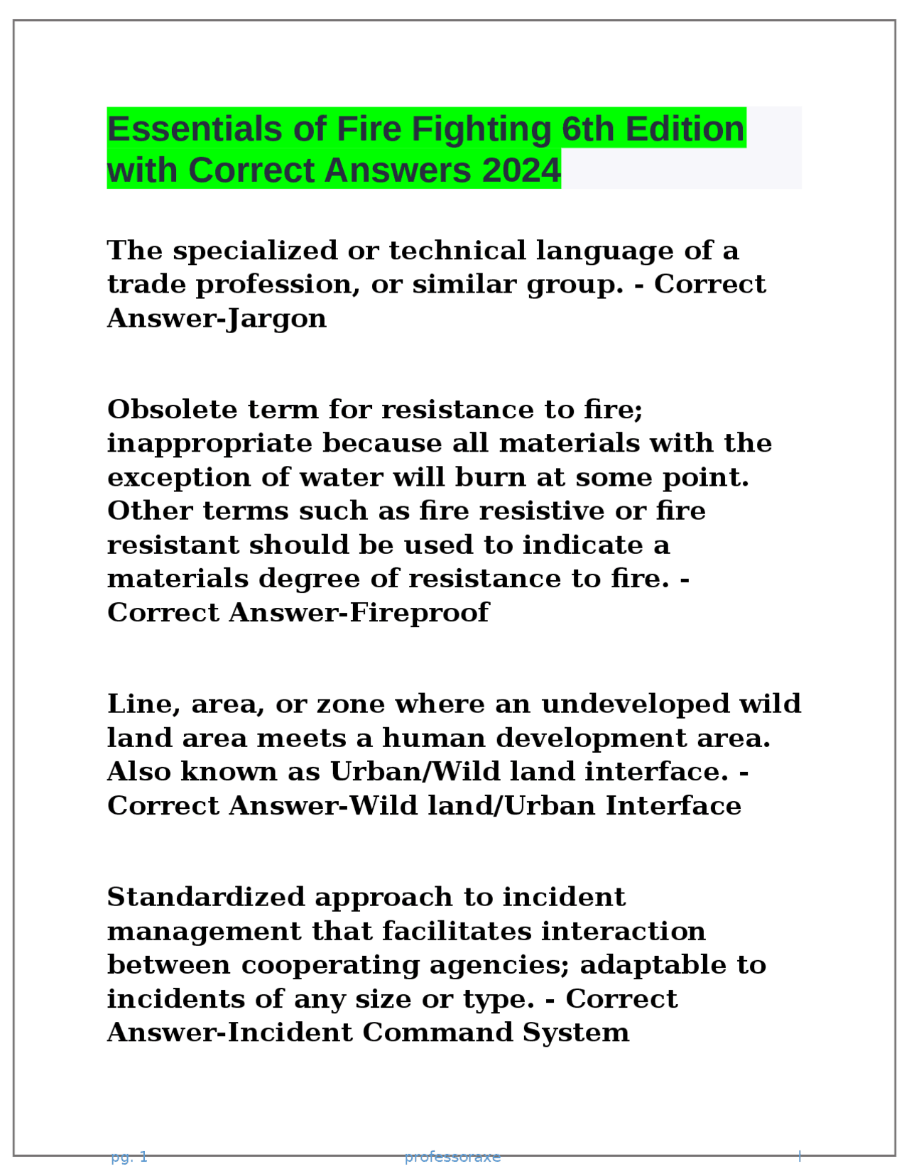 Essentials of Fire Fighting 6th Edition with Correct Answers 2024 ...