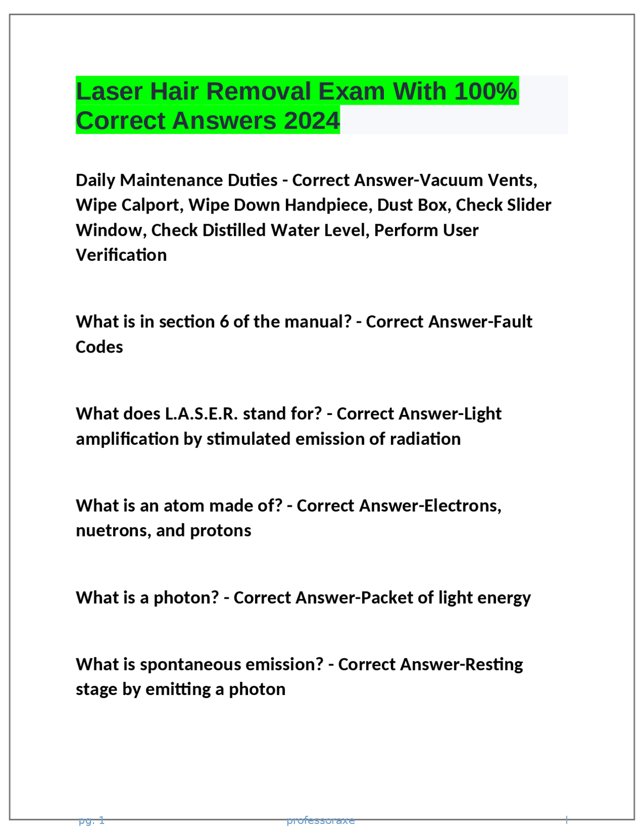 Laser Hair Removal Exam With 100% Correct Answers 2024 | Exams Advanced ...