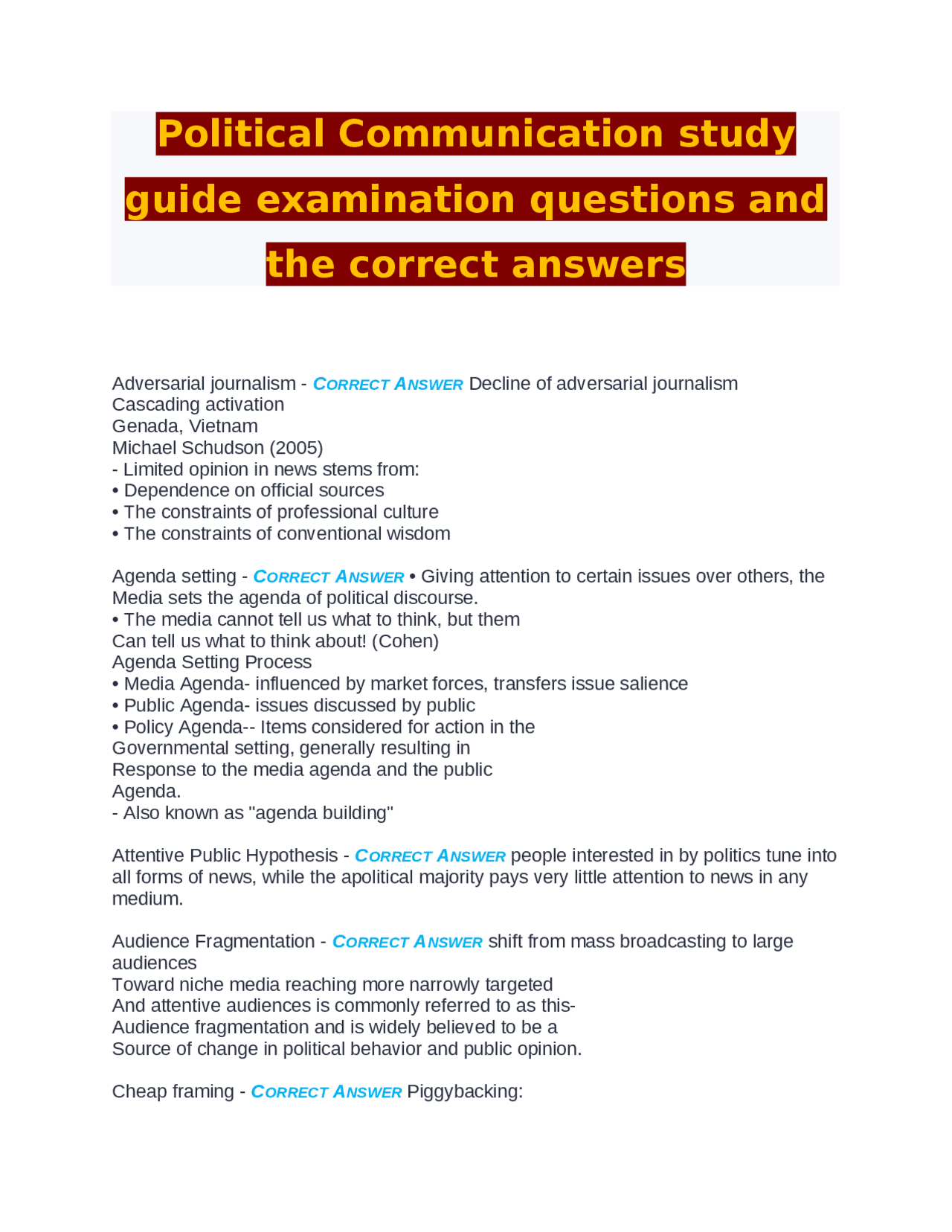 Political Communication study guide examination questions and the ...