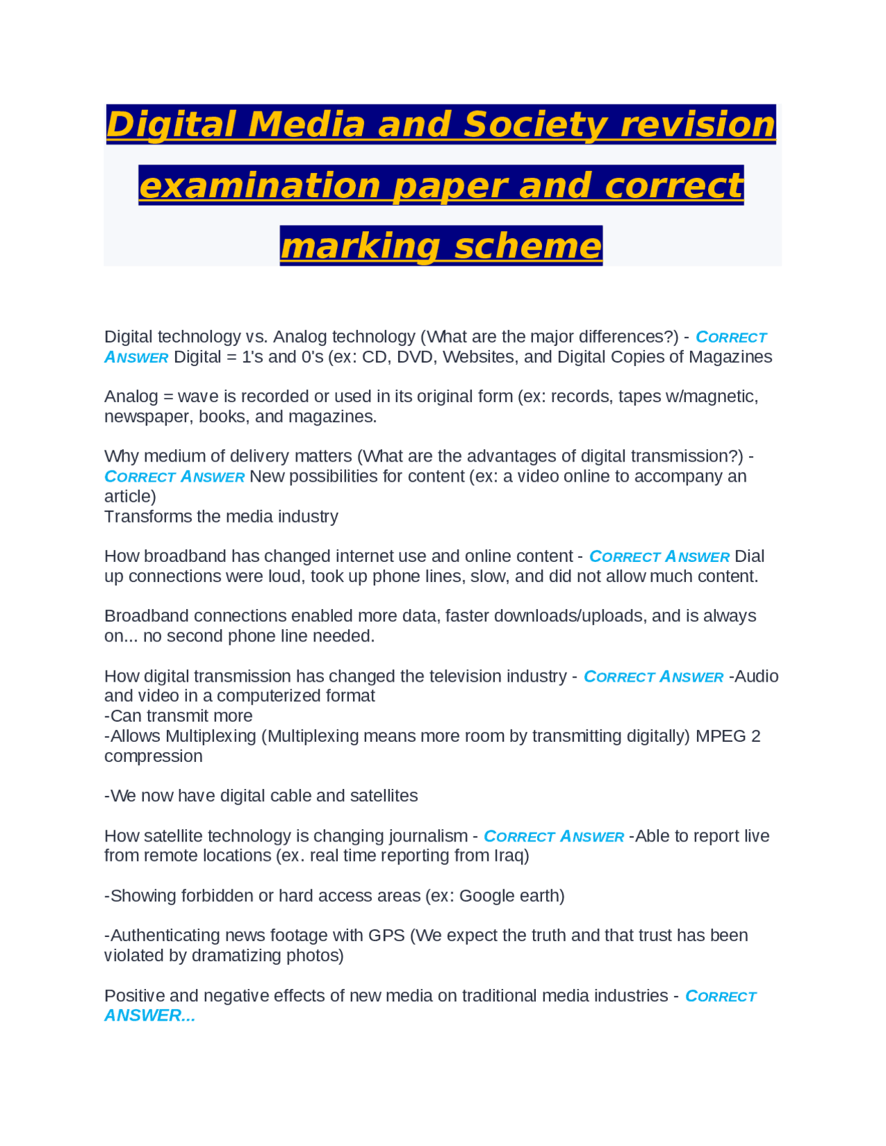 Digital Media and Society revision examination paper and correct marking scheme | Exams Digital ...