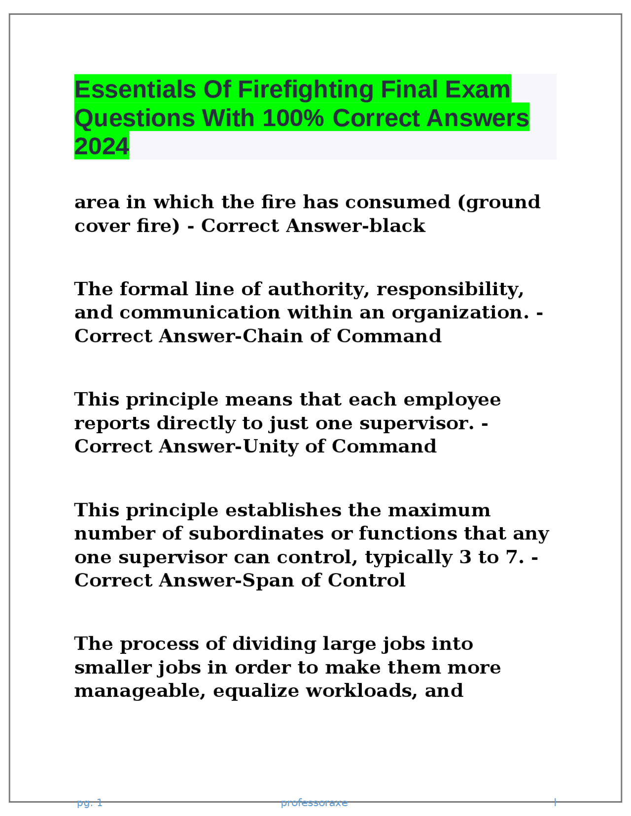 Essentials Of Firefighting Final Exam Questions With 100% Correct ...