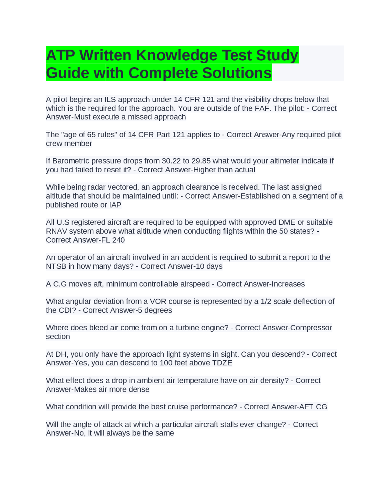 ATP Written Knowledge Test Study Guide with Complete Solutions | Exams ...