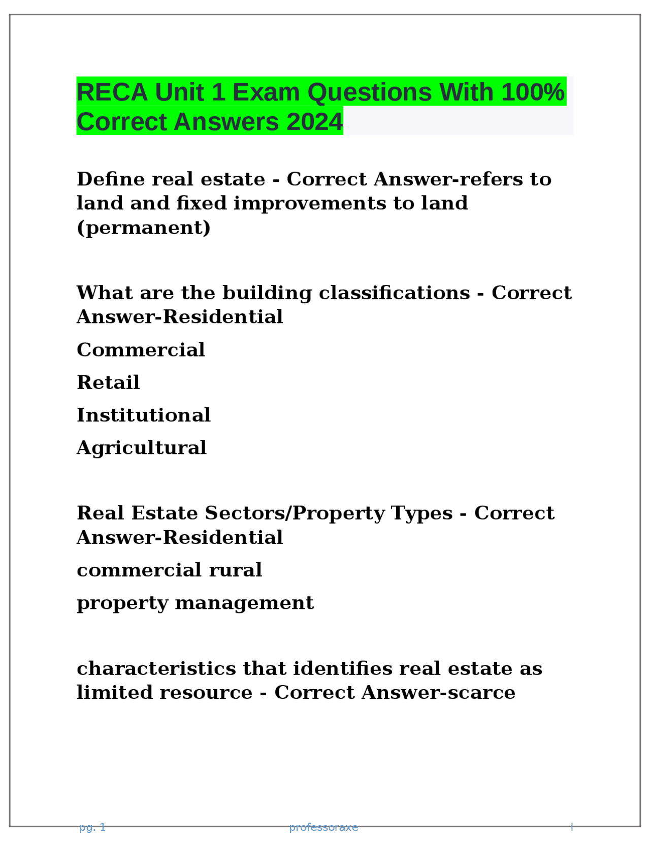 RECA Unit 1 Exam Questions With 100% Correct Answers 2024 | Exams ...