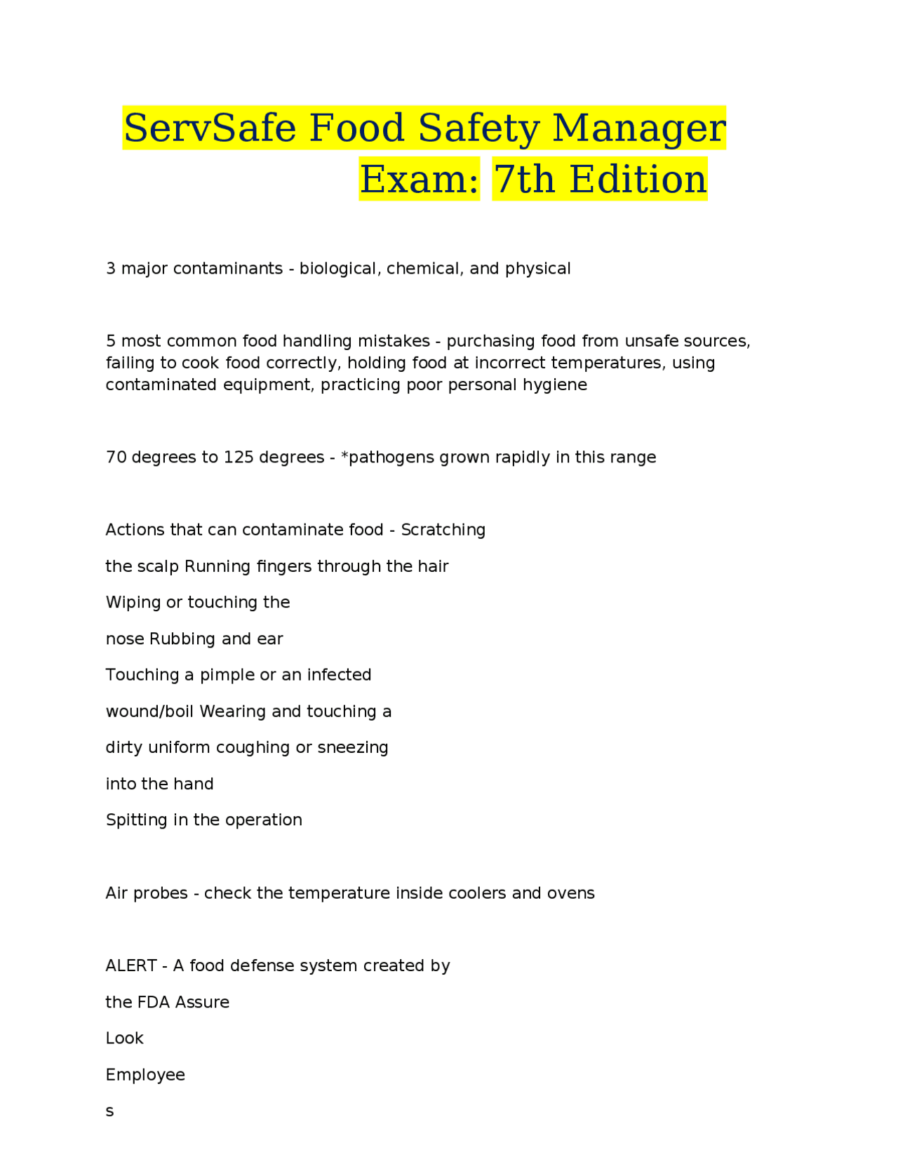 ServSafe Food Safety Manager Exam: 7th Edition | Exams Health sciences ...