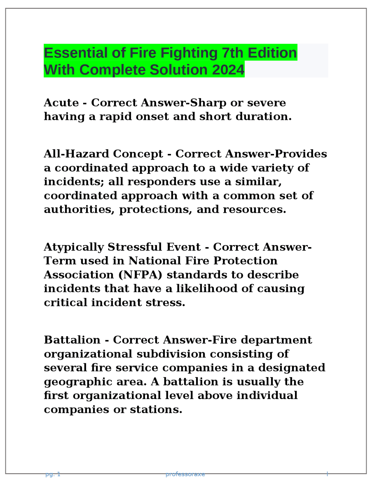 Essential of Fire Fighting 7th Edition With Complete Solution 2024 ...