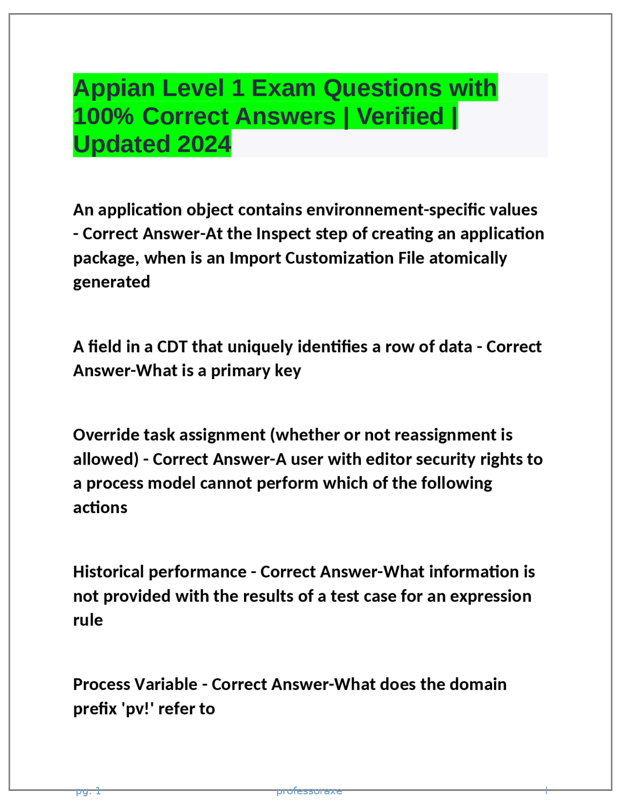 Appian Level 1 Exam Questions with 100% Correct Answers | Verified | Updated 2024 | Exams ...