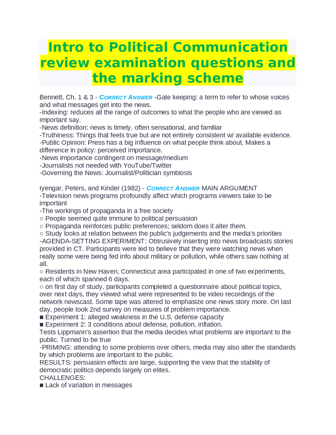 Intro to Political Communication review examination questions and the marking scheme | Exams ...