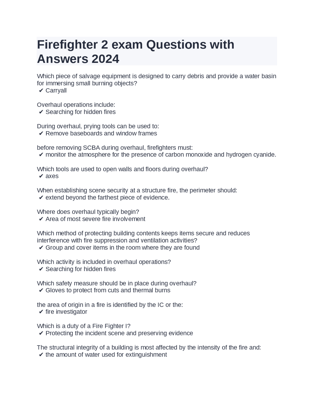 Firefighter 2 exam Questions with Answers 2024 | Exams Engineering ...