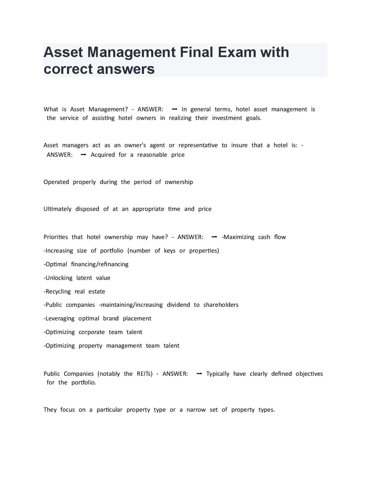 Asset Management Final Exam with correct answers | Exams Financial ...