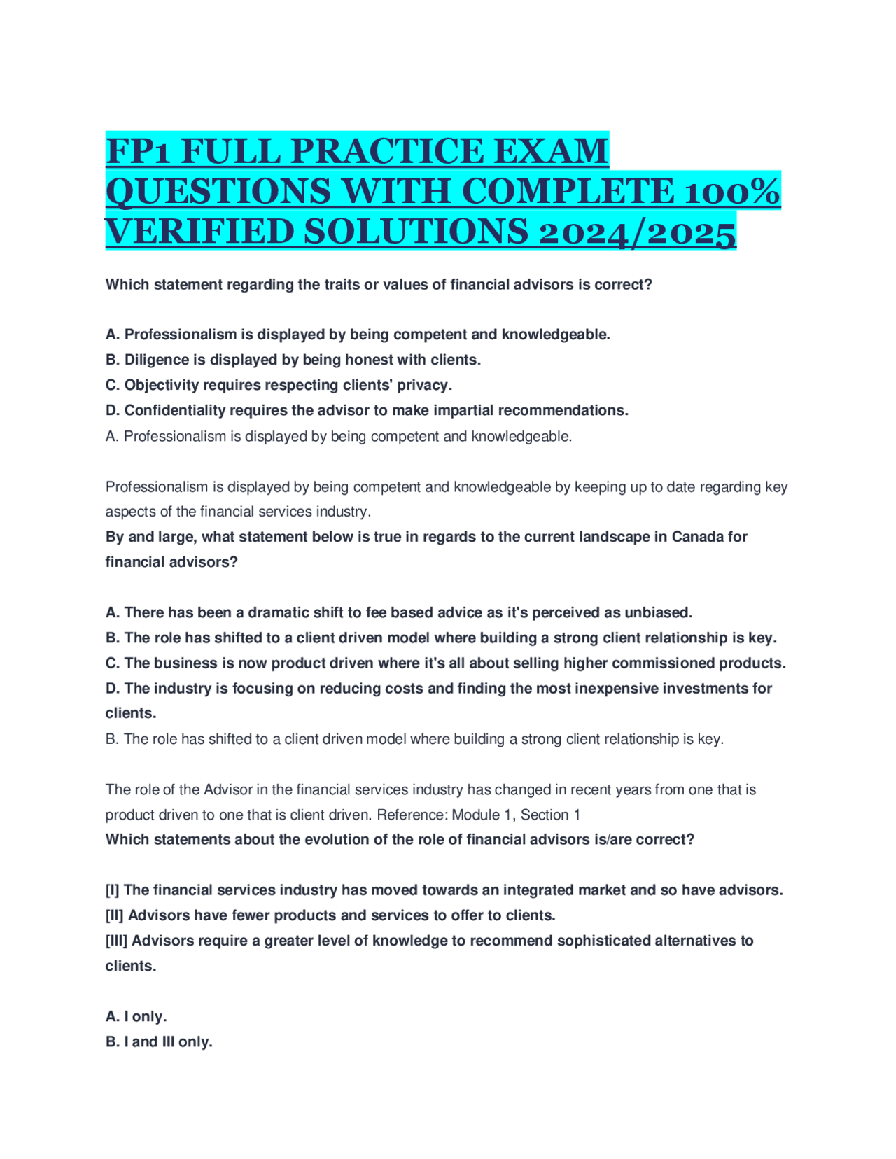 FP1 FULL PRACTICE EXAM QUESTIONS WITH COMPLETE 100% VERIFIED SOLUTIONS ...