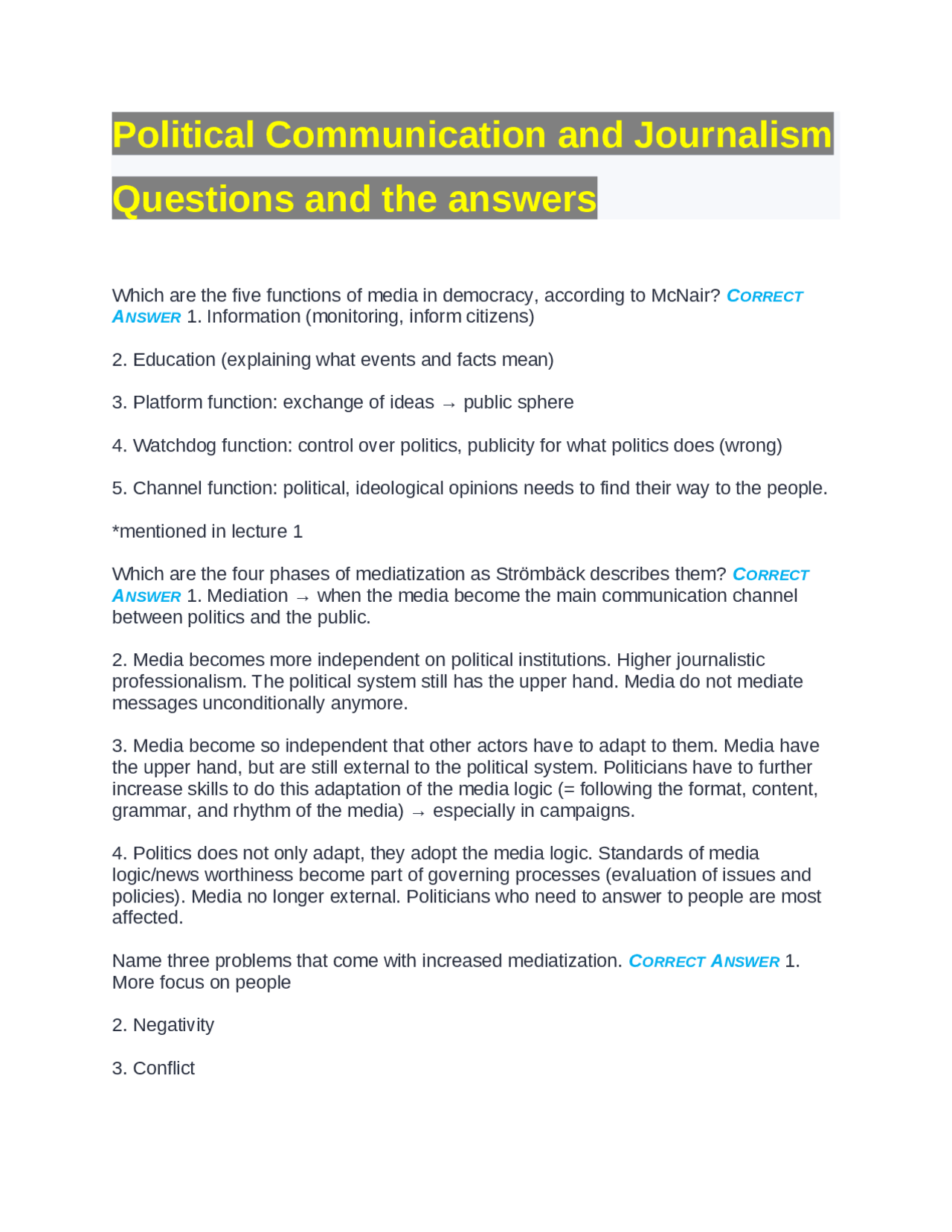 Political Communication and Journalism Questions and the answers ...