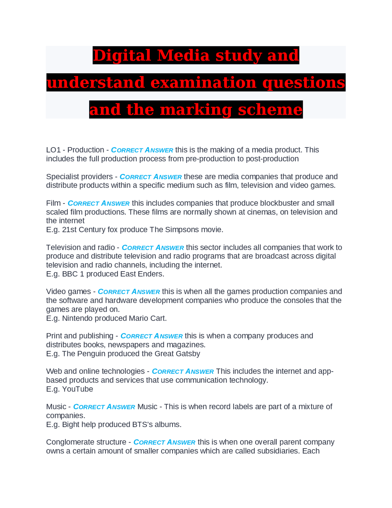 Digital Media study and understand examination questions and the ...