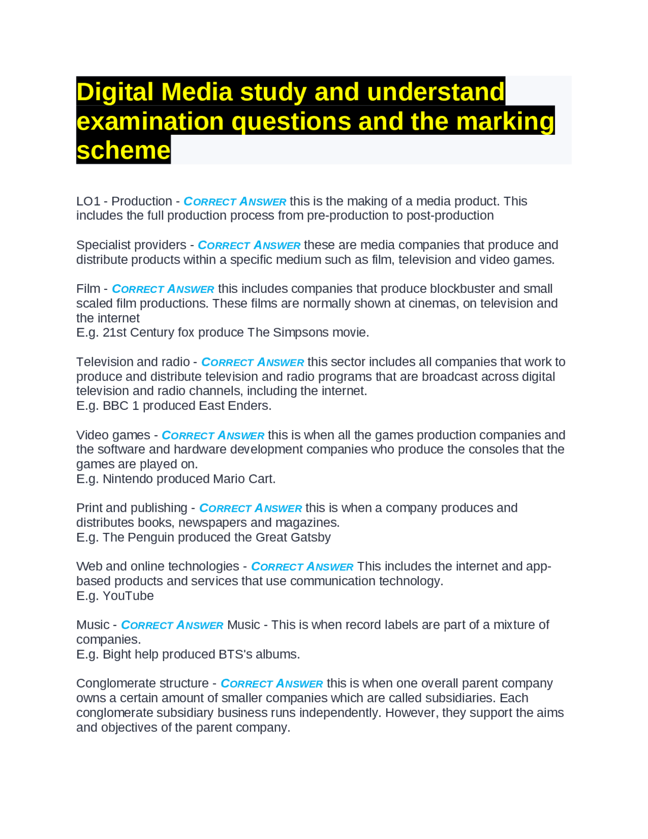 Digital Media study and understand examination questions and the ...