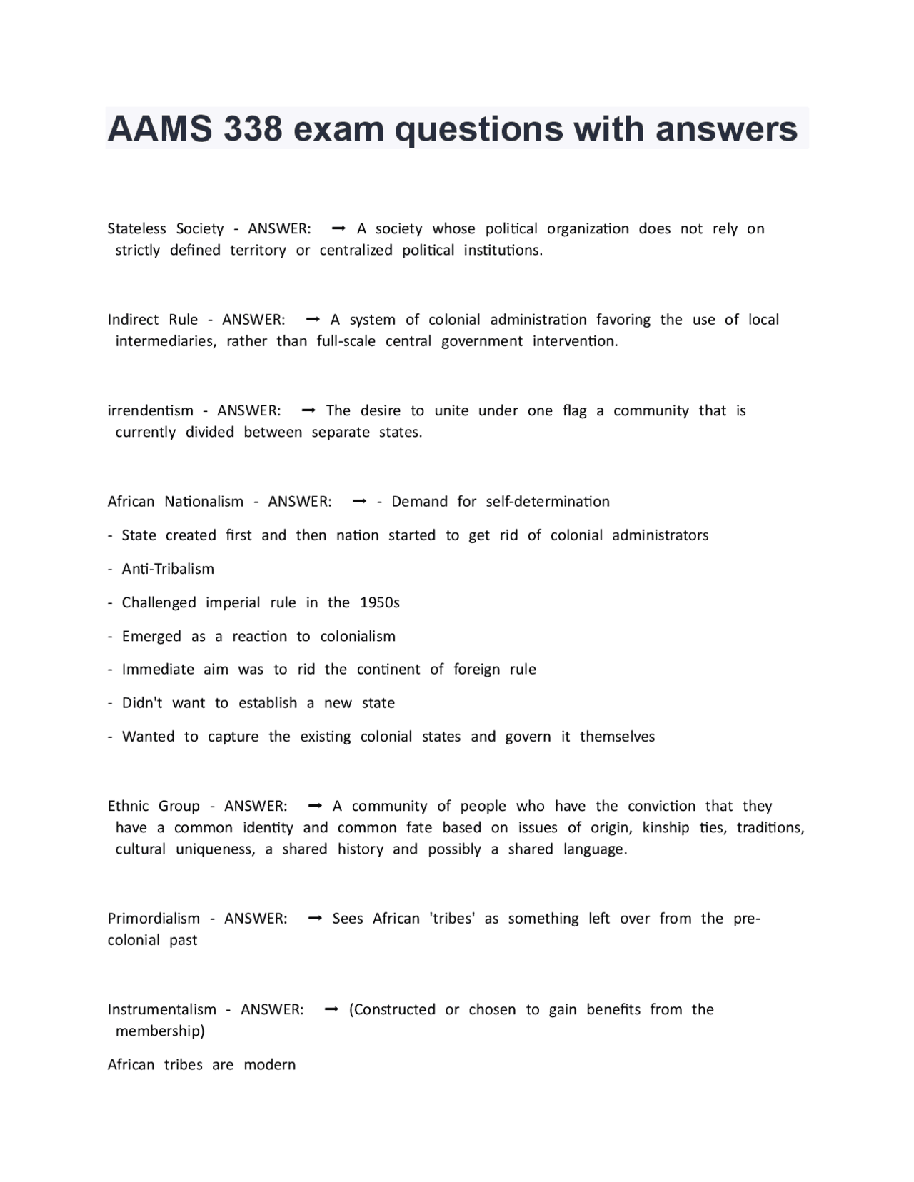 AAMS 338 exam questions with answers | Exams Financial Management | Docsity