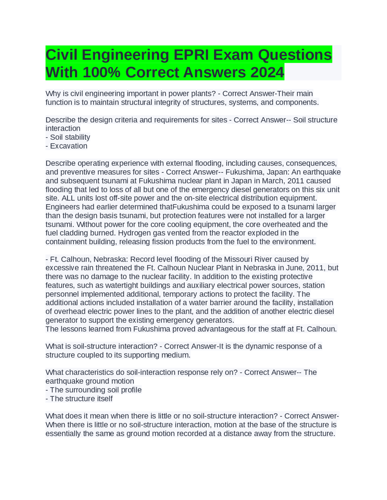 Civil Engineering EPRI Exam Questions With 100% Correct Answers 2024 ...