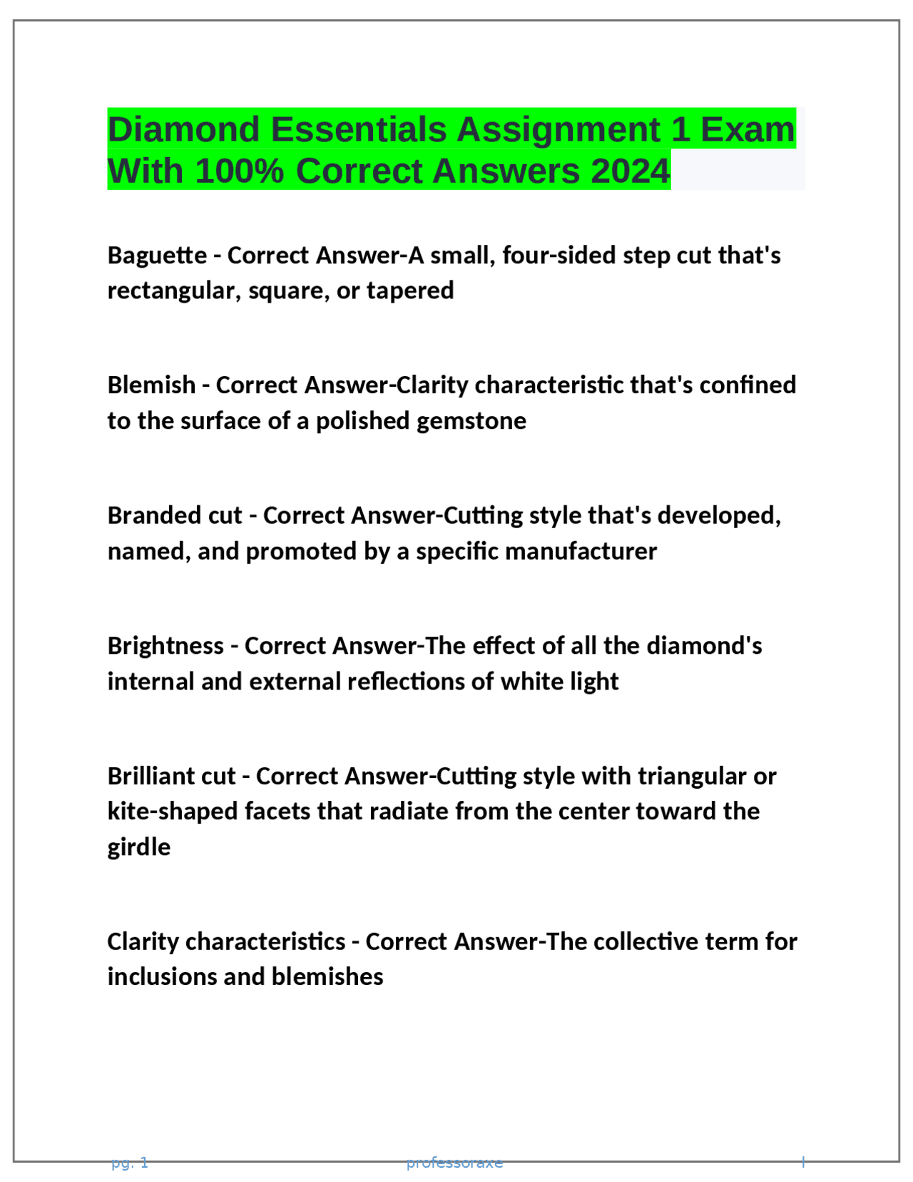 Diamond Essentials Assignment 1 Exam With 100% Correct Answers 2024 ...