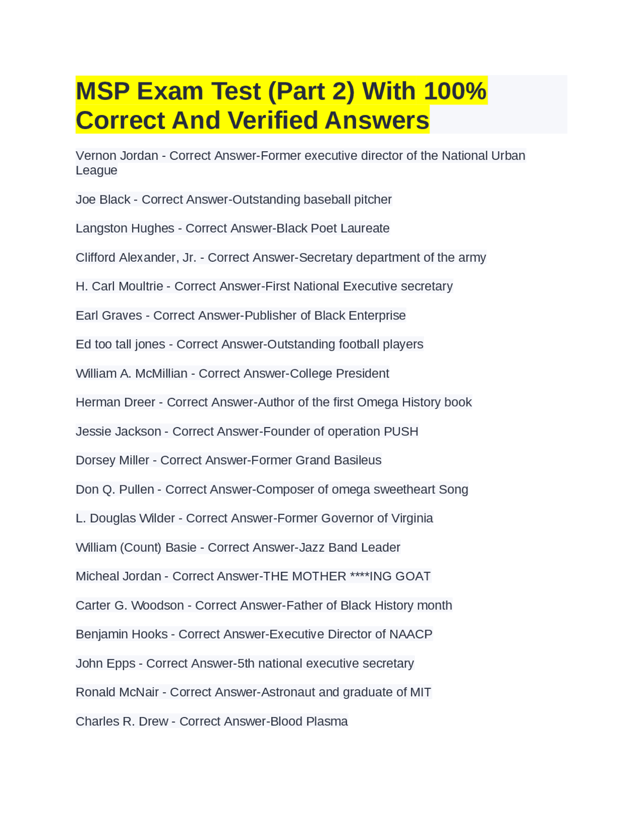 MSP Exam Test (Part 2) With 100% Correct And Verified Answers | Exams ...