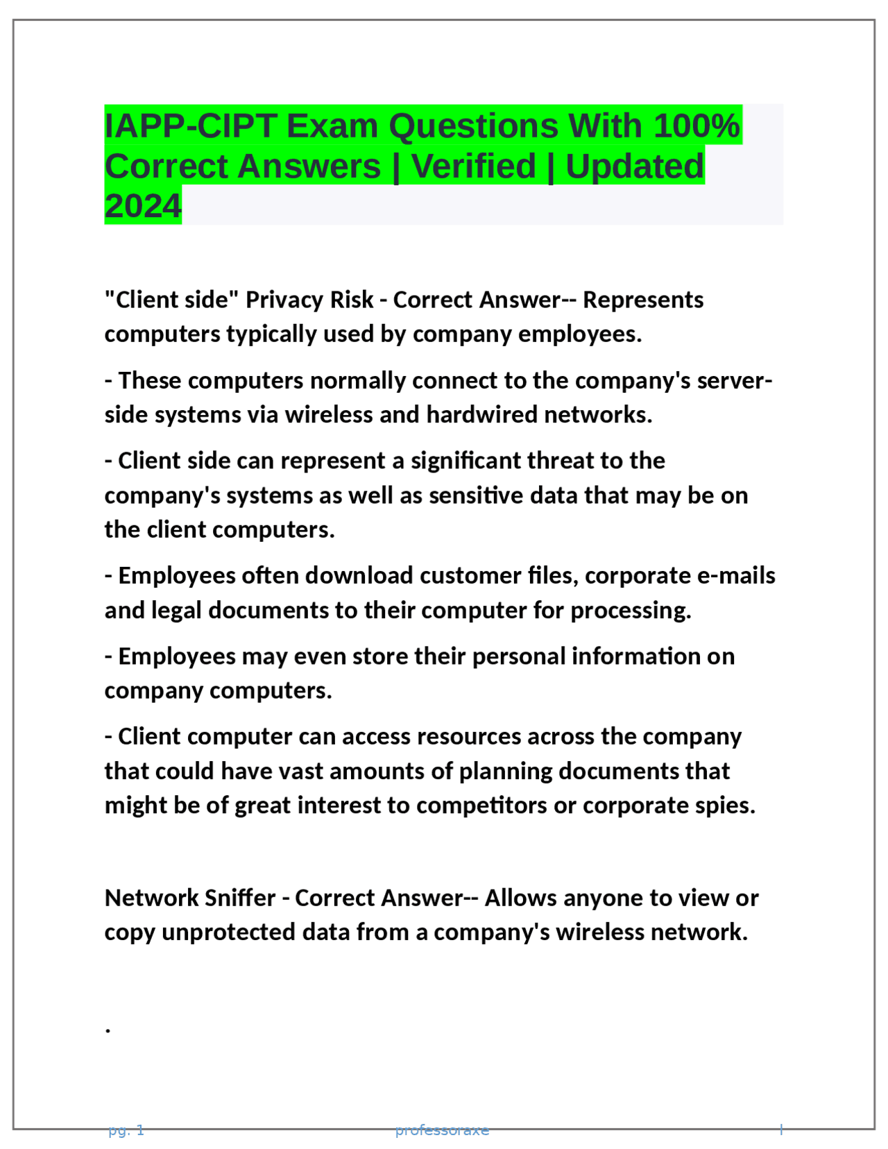 IAPP-CIPT Exam Questions With 100% Correct Answers | Verified | Updated 2024 | Exams Advanced ...