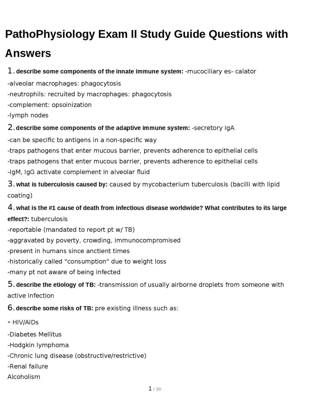 PathoPhysiology Exam II Study Guide Questions with Answers | Study Guides, Projects, Research ...