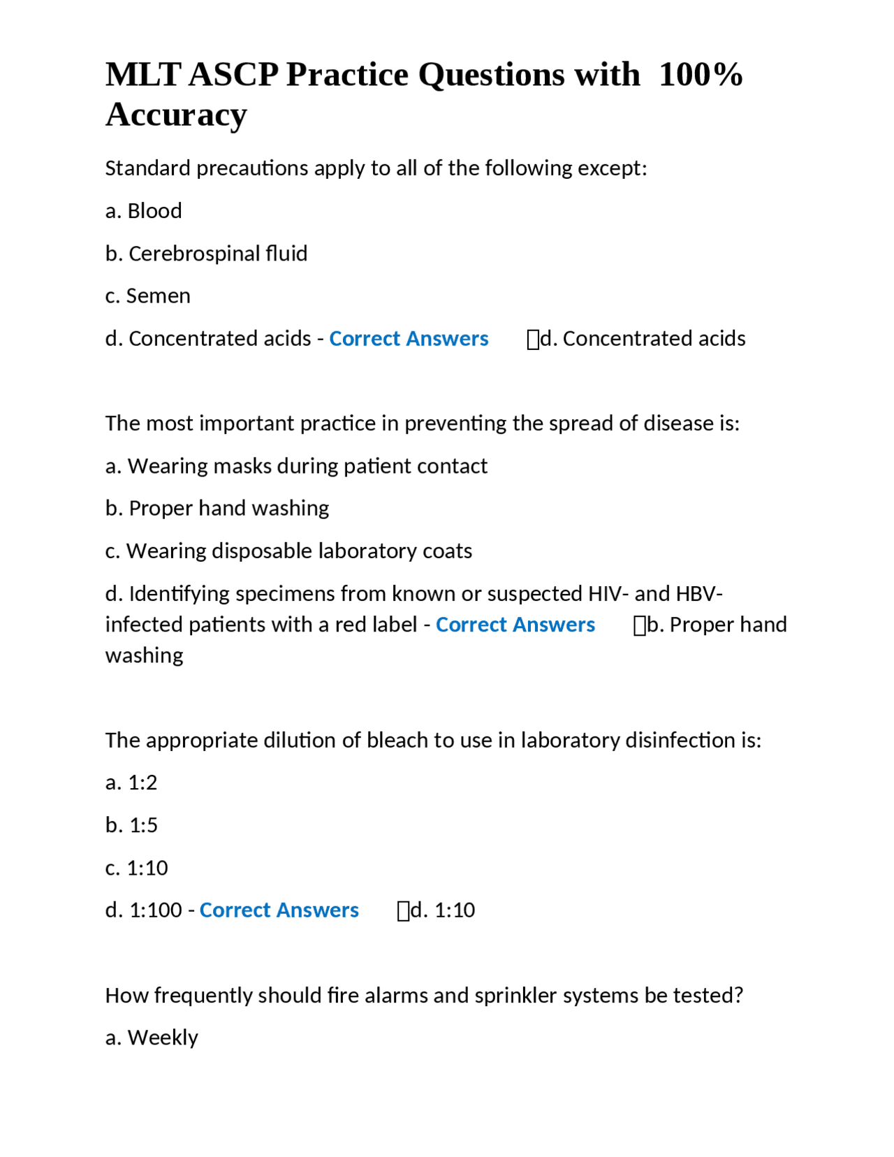 MLT ASCP Practice Questions with 100% Accuracy | Exams Nursing | Docsity