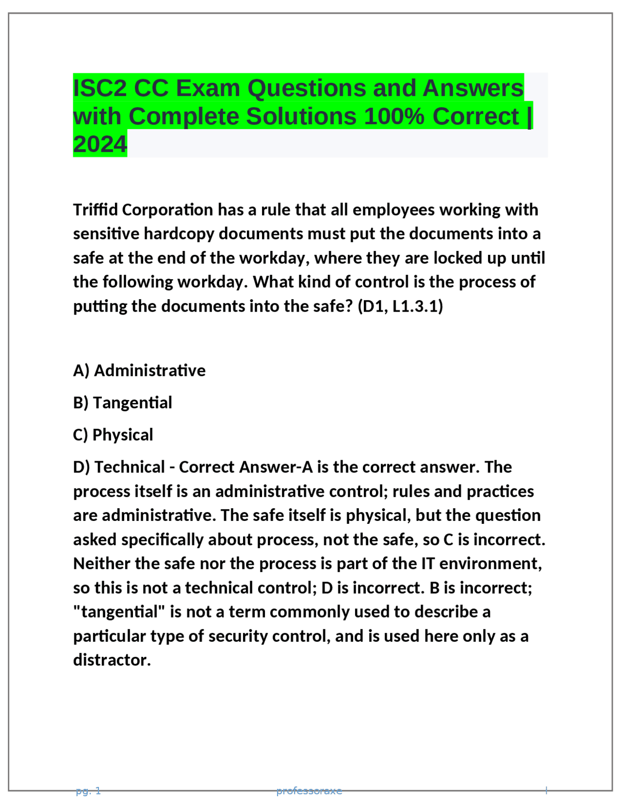 Isc2 Cc Exam Questions And Answers With Complete Solutions 100 Correct