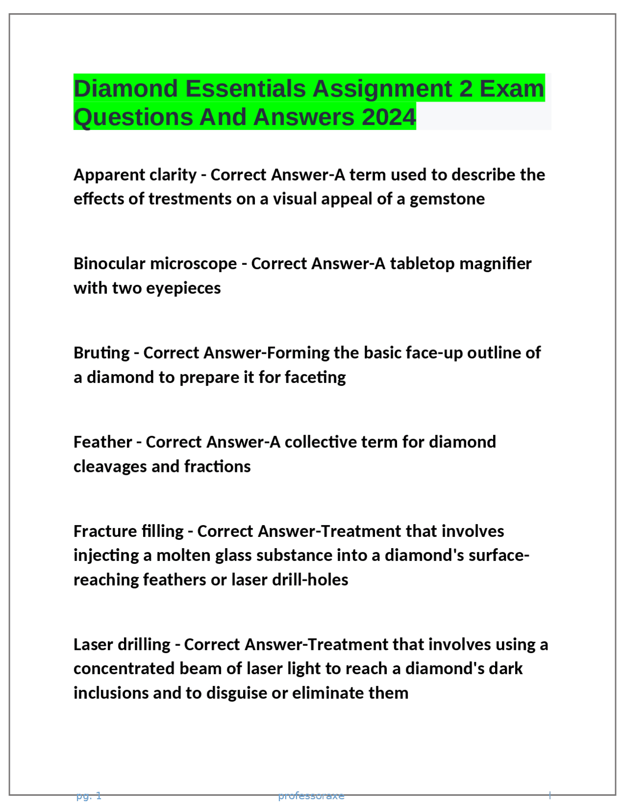 Diamond Essentials Assignment 2 Exam Questions And Answers 2024 | Exams ...