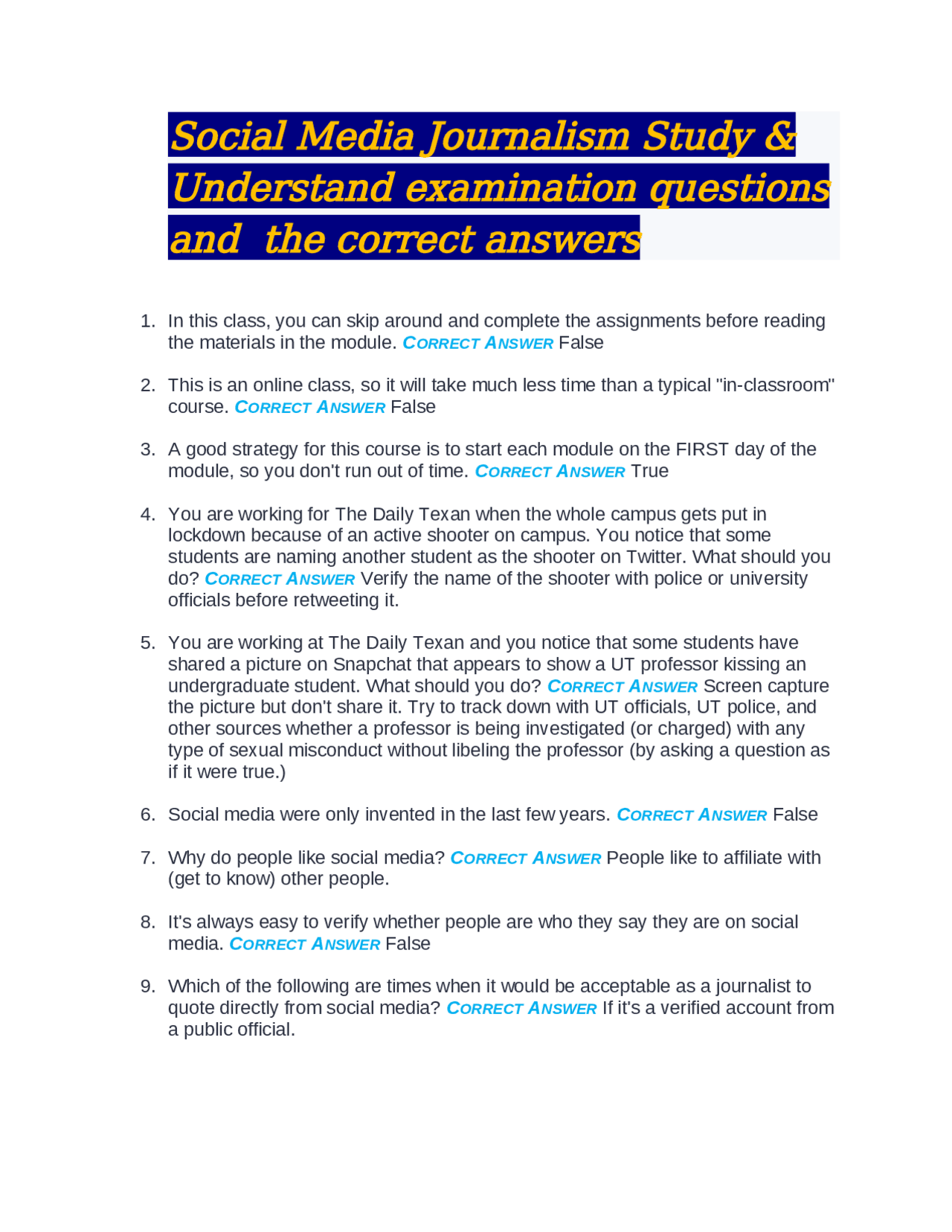 Social Media Journalism Study & Understand examination questions and ...