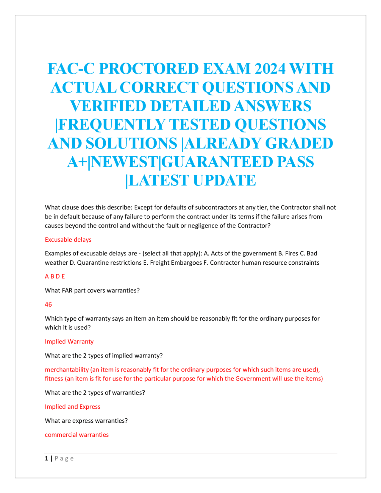 FAC-C PROCTORED EXAM 2024 | Exams Nursing | Docsity
