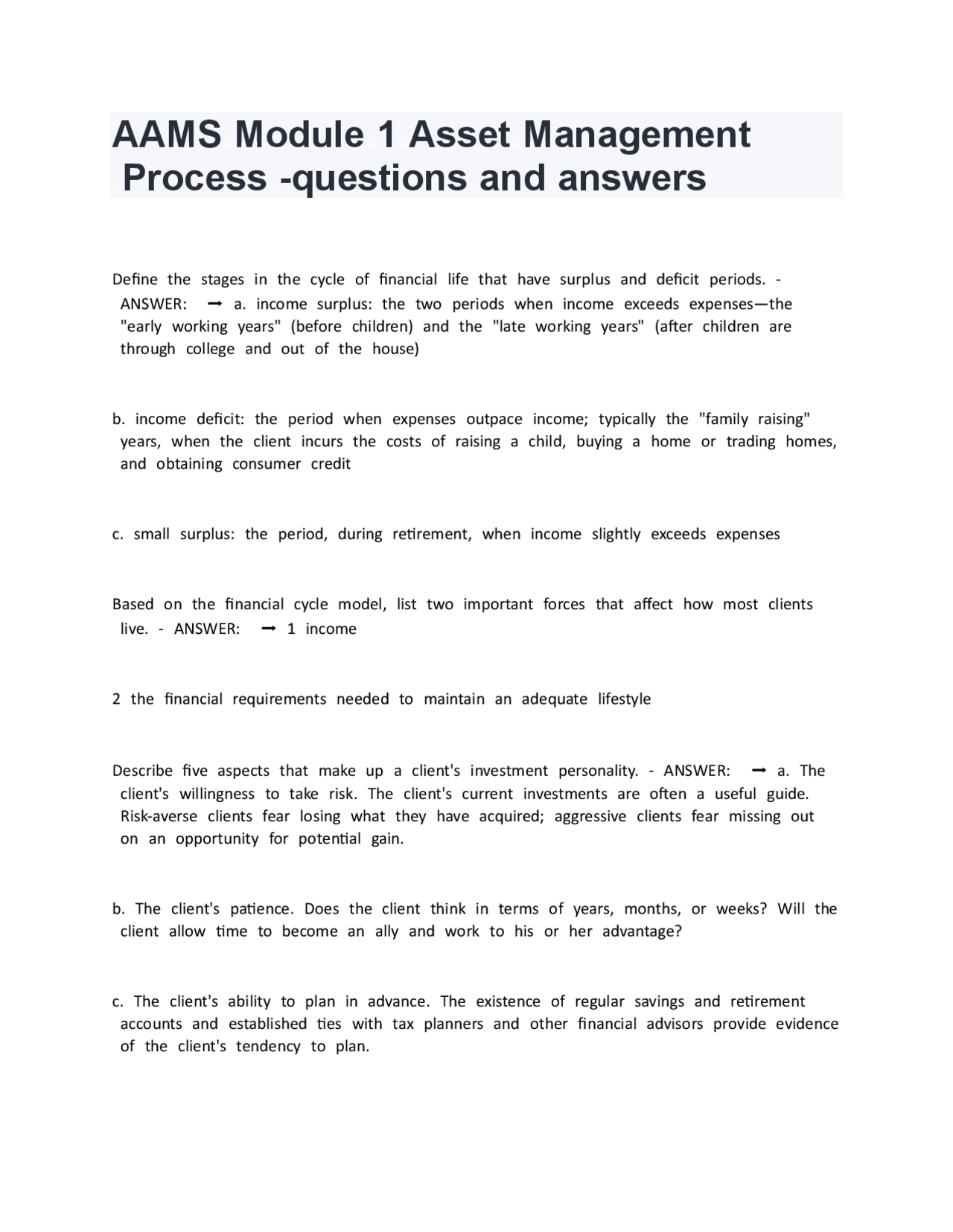 AAMS Module 1 Asset Management Process -questions and answers | Exams ...