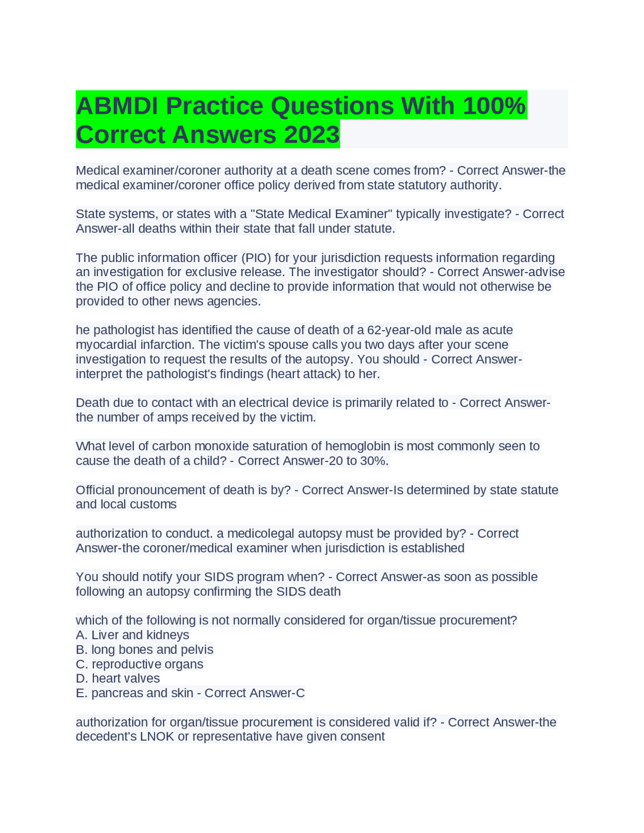 ABMDI Practice Questions With 100% Correct Answers 2023 | Exams ...