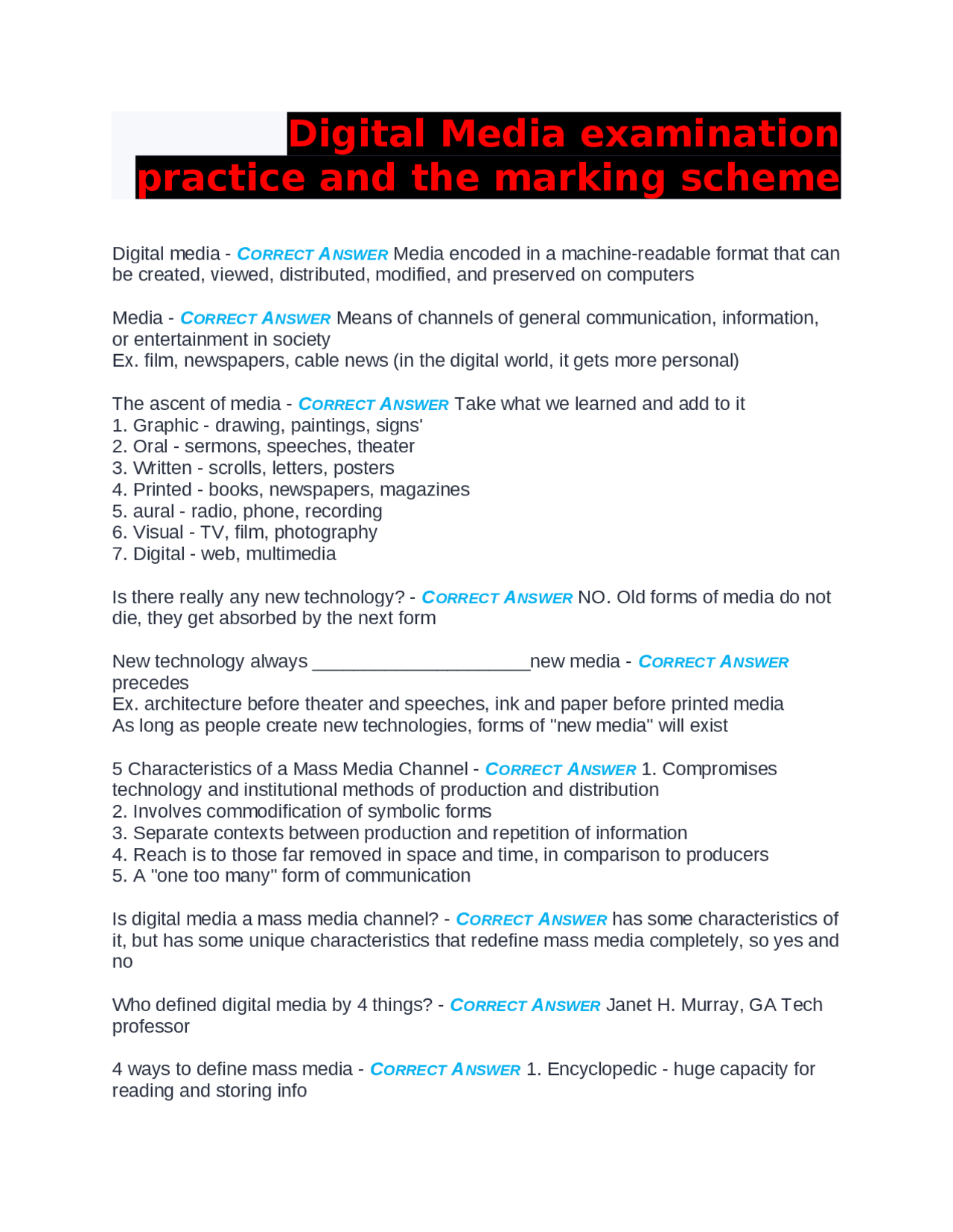 Digital Media examination practice and the marking | Exams Digital ...