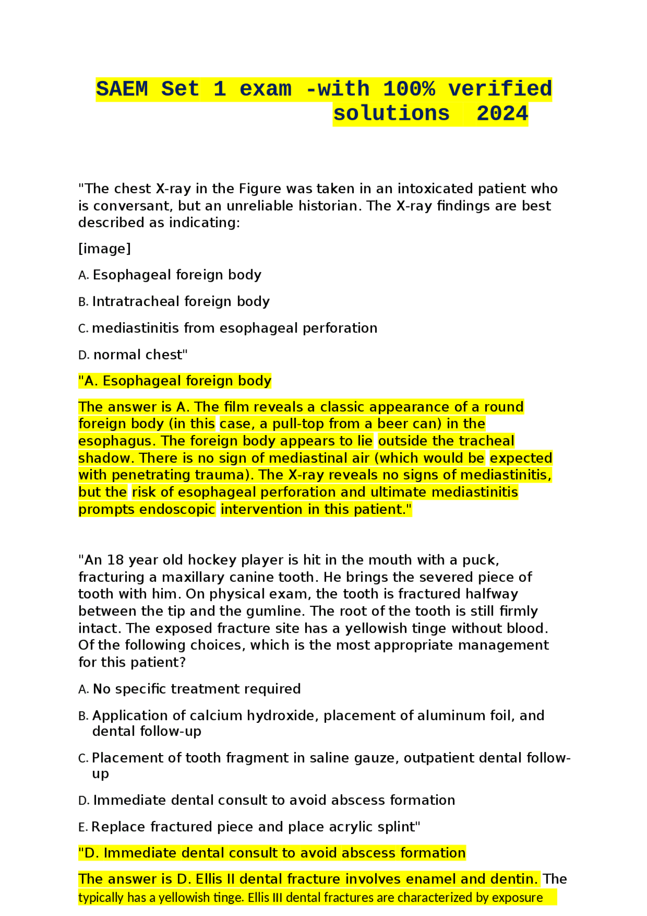 SAEM Set 1 exam -with 100% verified solutions 2024 | Exams Nursing ...