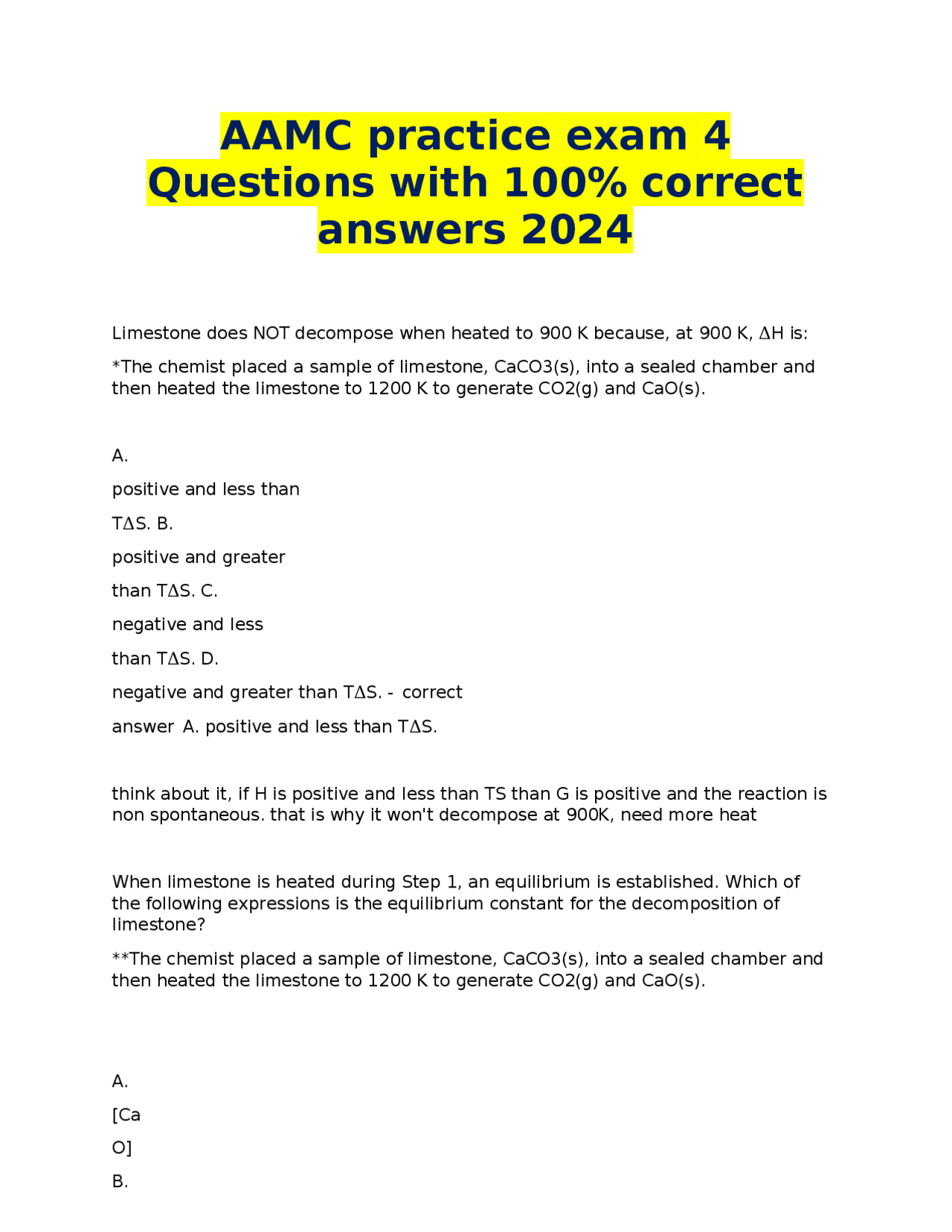 AAMC practice exam 4 Questions with 100% correct answers 2024 | Exams ...