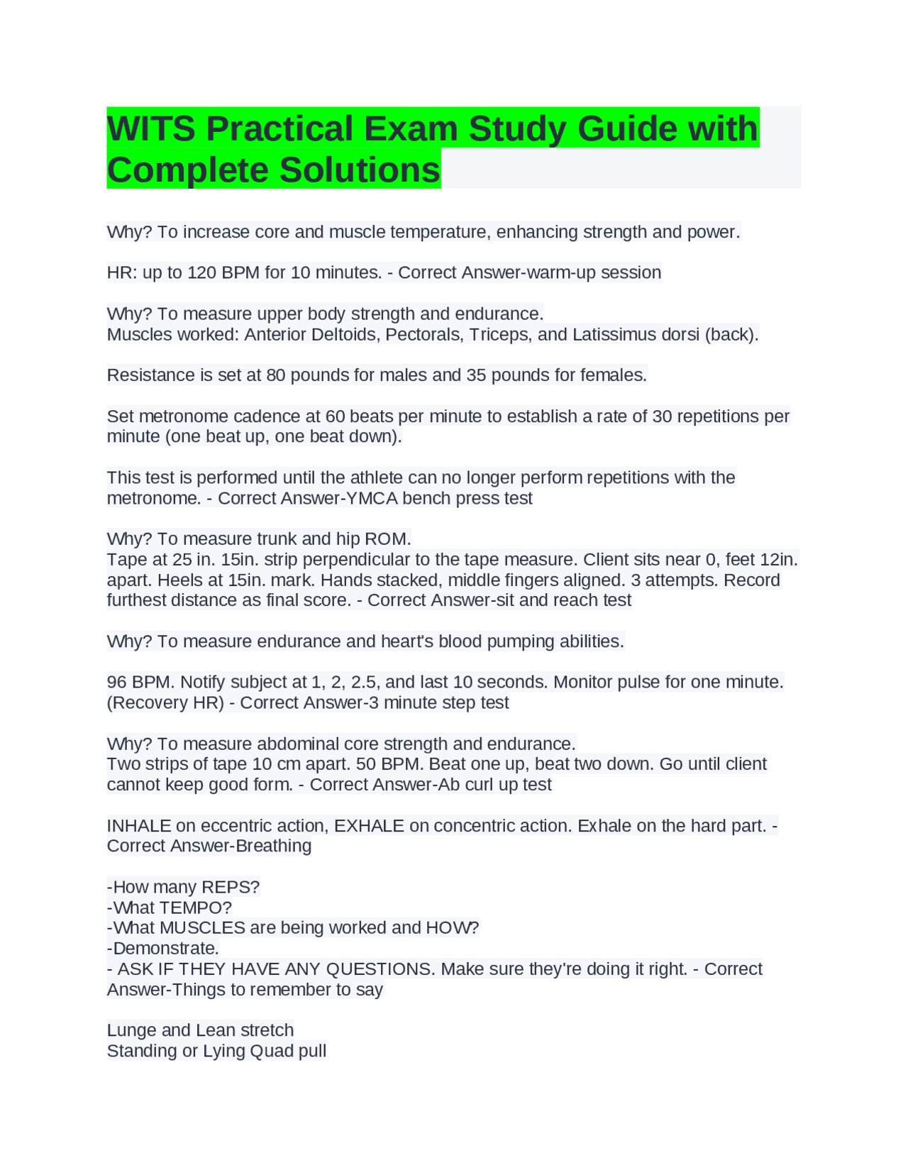 WITS Practical Exam Study Guide with Complete Solutions | Exams ...