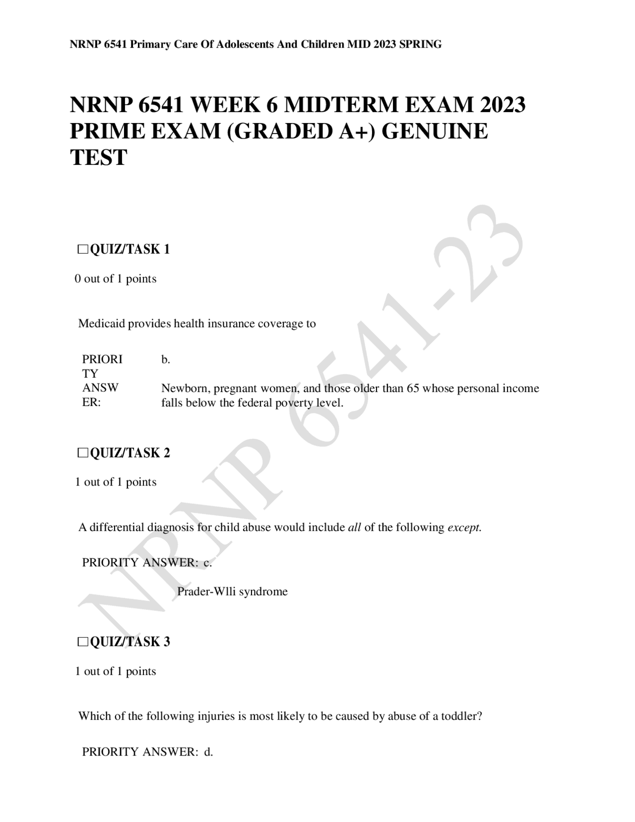 NRNP 6541 WEEK 6 MIDTERM EXAM 2023 PRIME EXAM (GRADED A+) GENUINE TEST ...