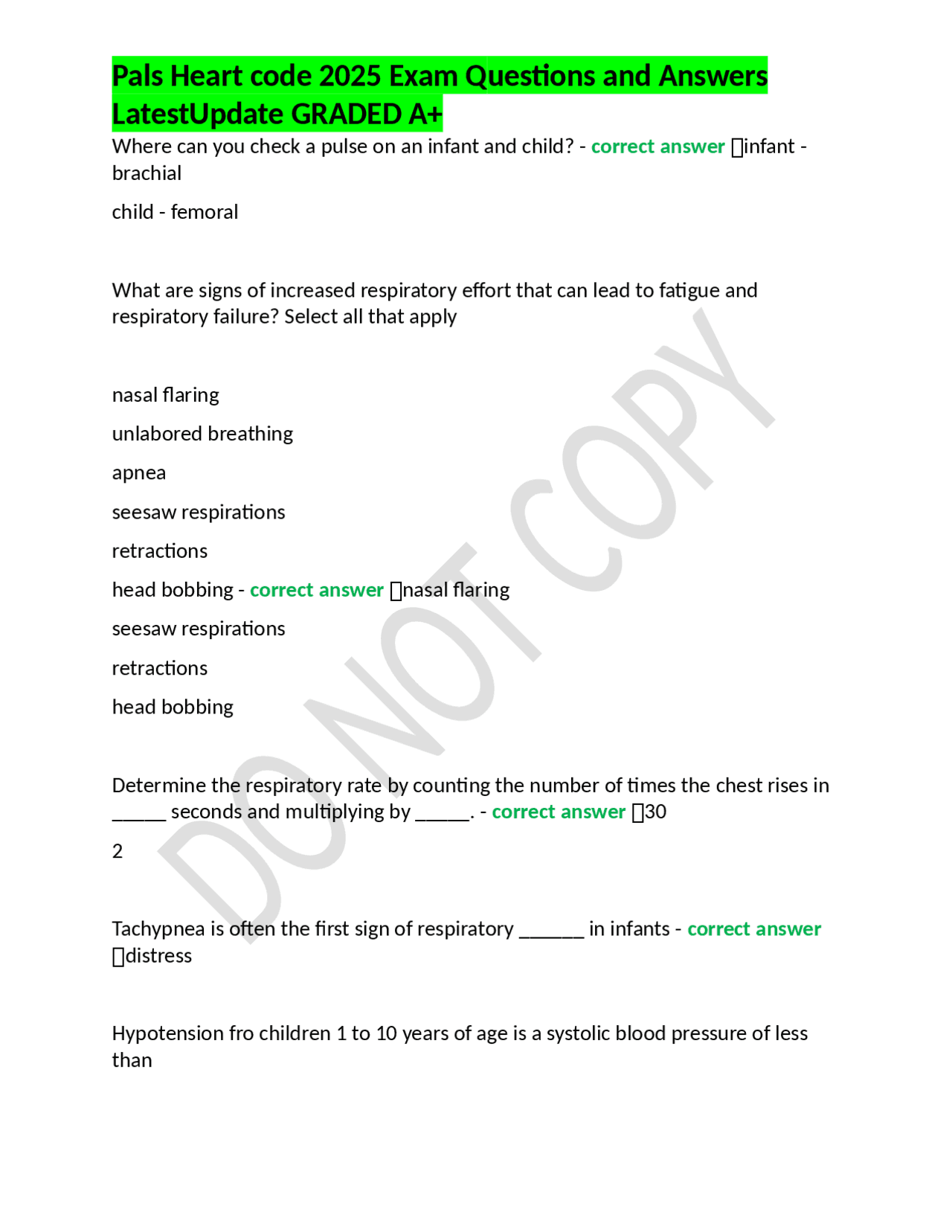 Pals Heart code 2025 Exam Questions and Answers LatestUpdate GRADED A+ ...