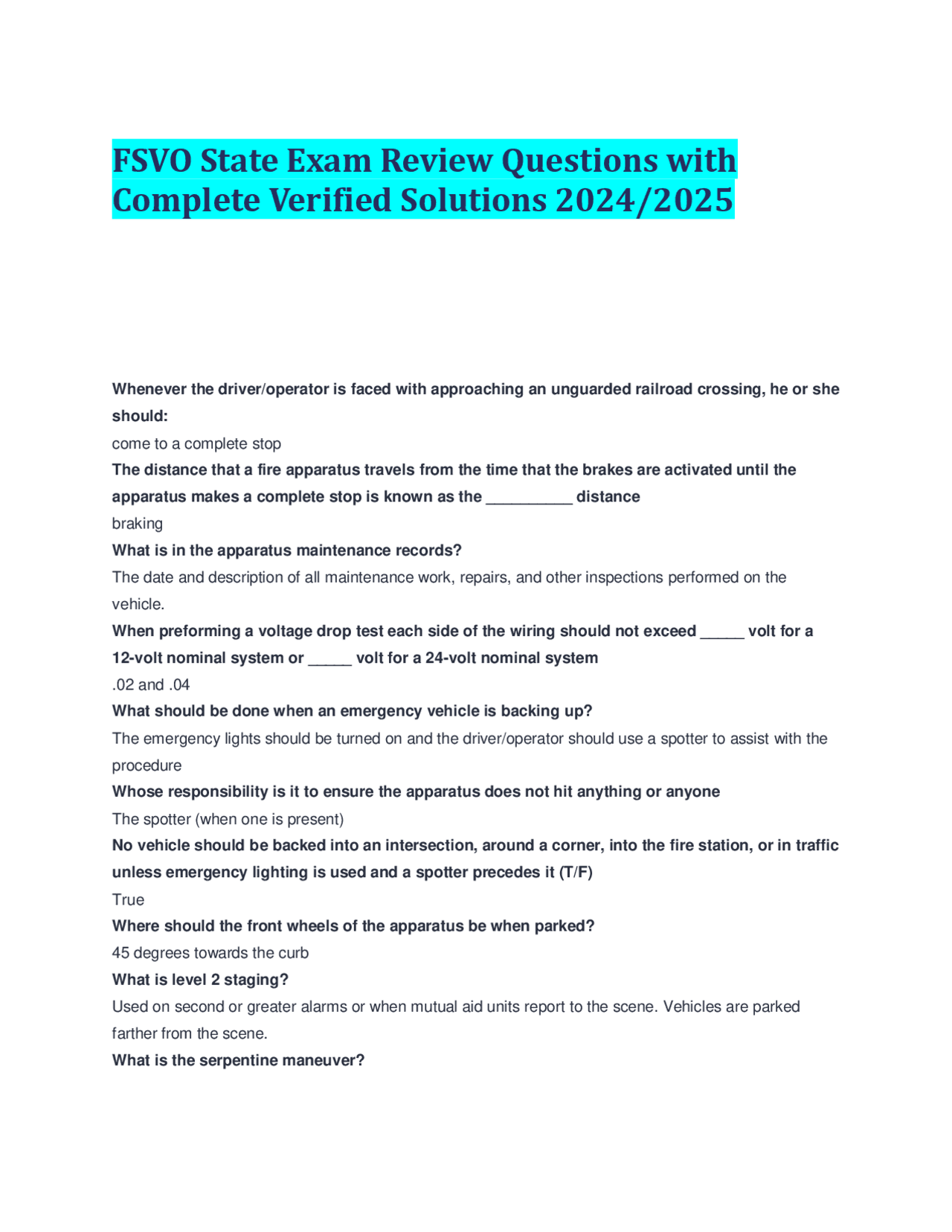 FSVO State Exam Review Questions with Complete Verified Solutions 2024/ ...