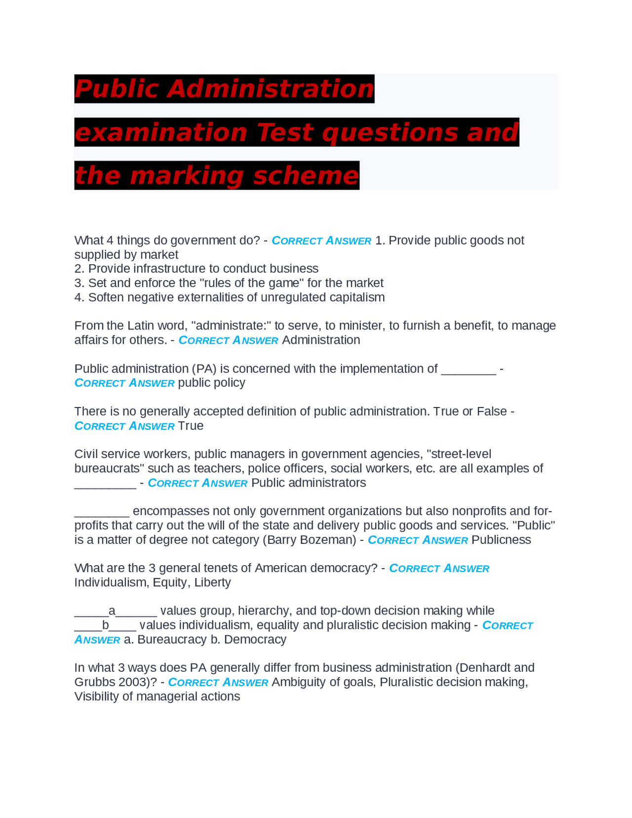 Public Administration examination Test questions and the marking scheme ...