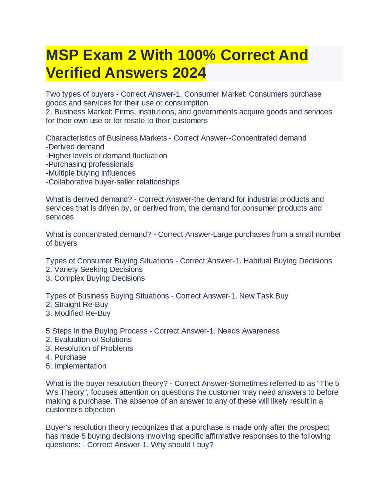 MSP Exam 2 With 100% Correct And Verified Answers 2024 | Exams Advanced ...