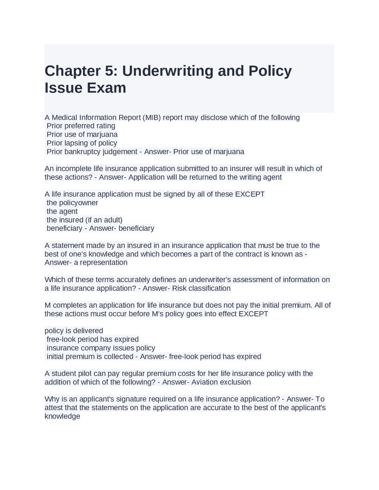 Life Insurance Underwriting and Policy Issuance | Exams Advanced ...