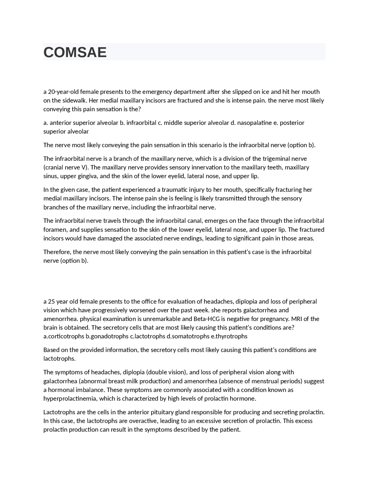 COMSAE questions with correct answers graded A+ | Exams Nursing | Docsity