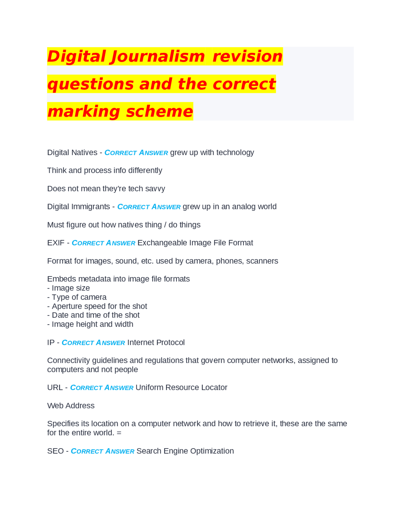 Digital Journalism Revision: Questions and Marking Scheme | Exams ...