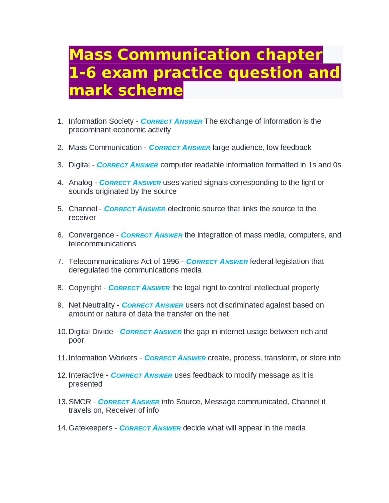 Mass Communication chapter 1-6 exam practice question and mark scheme | Exams Mass Communication ...