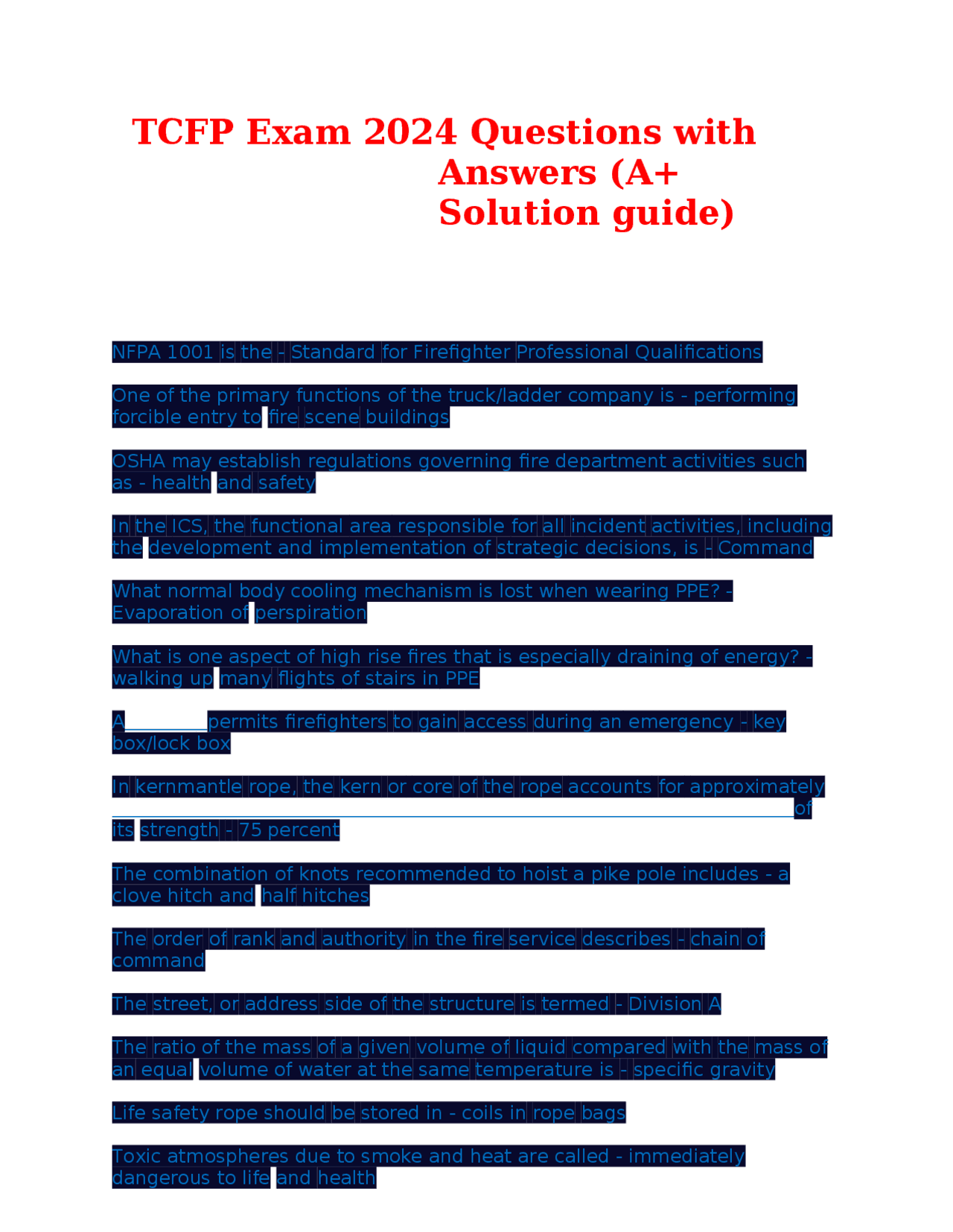 TCFP Exam 2024 Questions with Answers (A+ Solution guide) | Exams ...