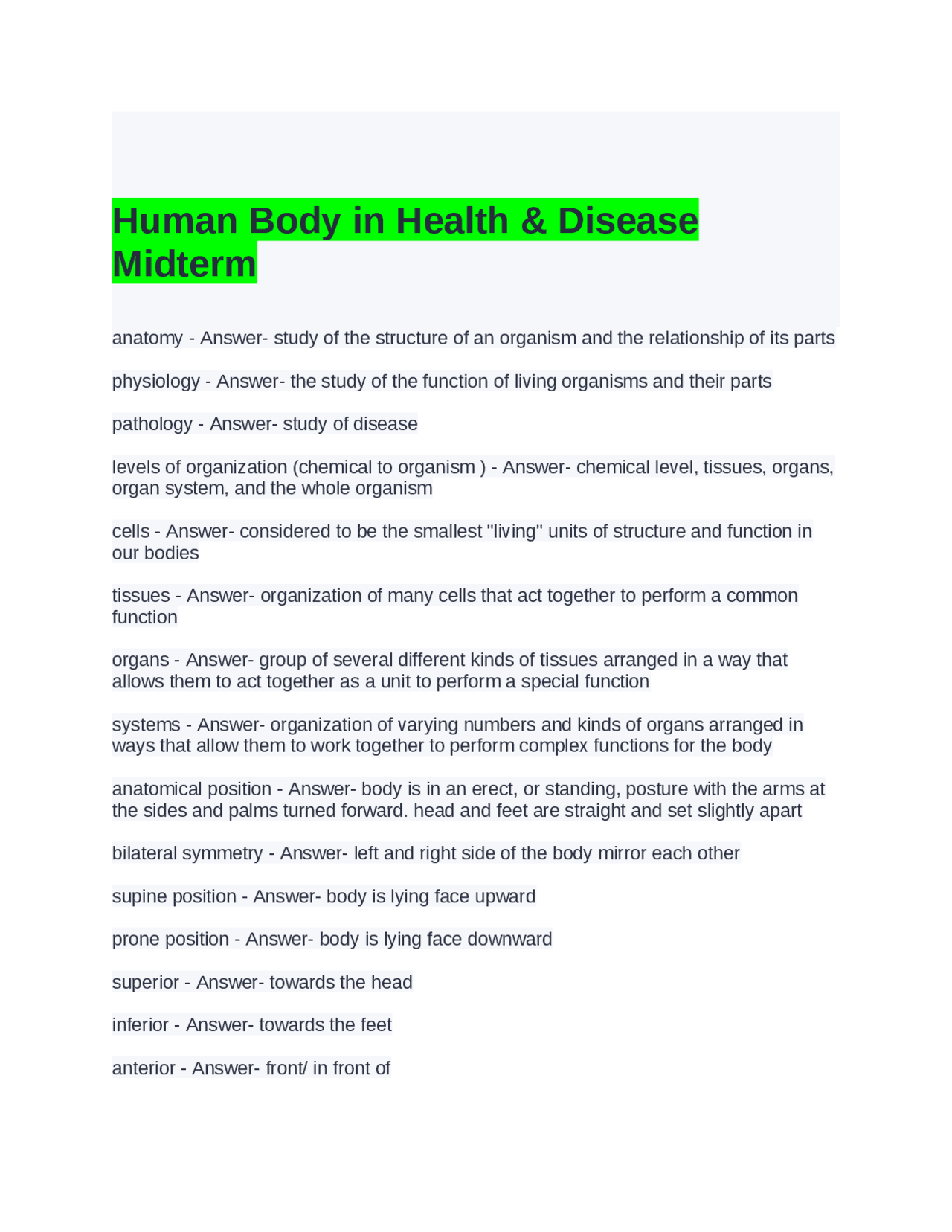 Human Body in Health & Disease Midterm Exam 2024 | Exams Advanced ...