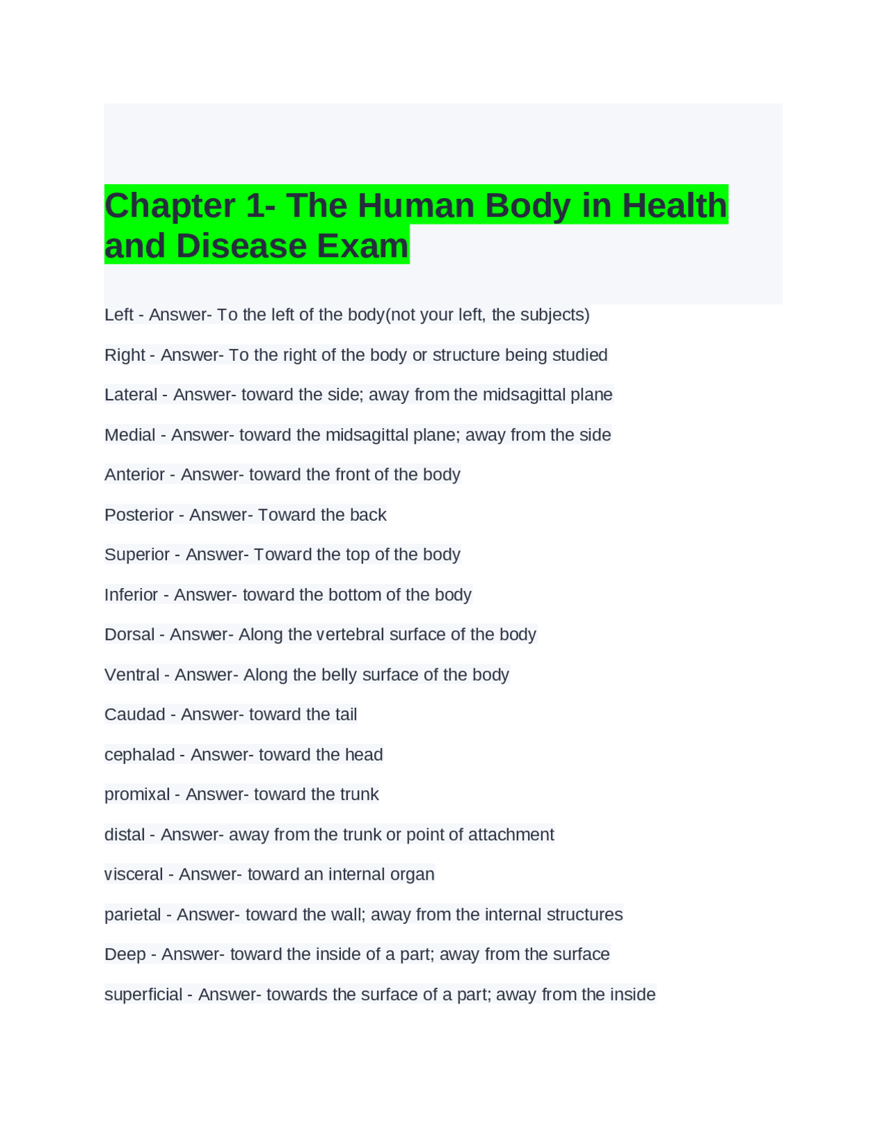 Chapter 1- The Human Body in Health and Disease Exam Questions and ...