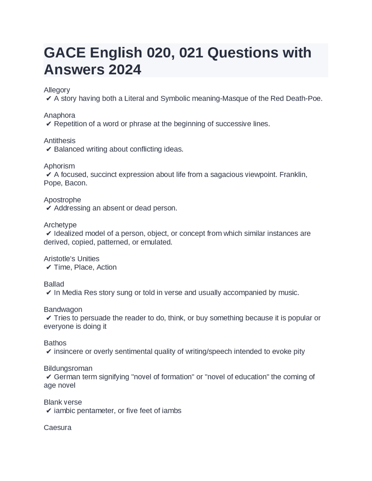 GACE English 020, 021 Questions with Answers 2024 | Exams Linguistics ...