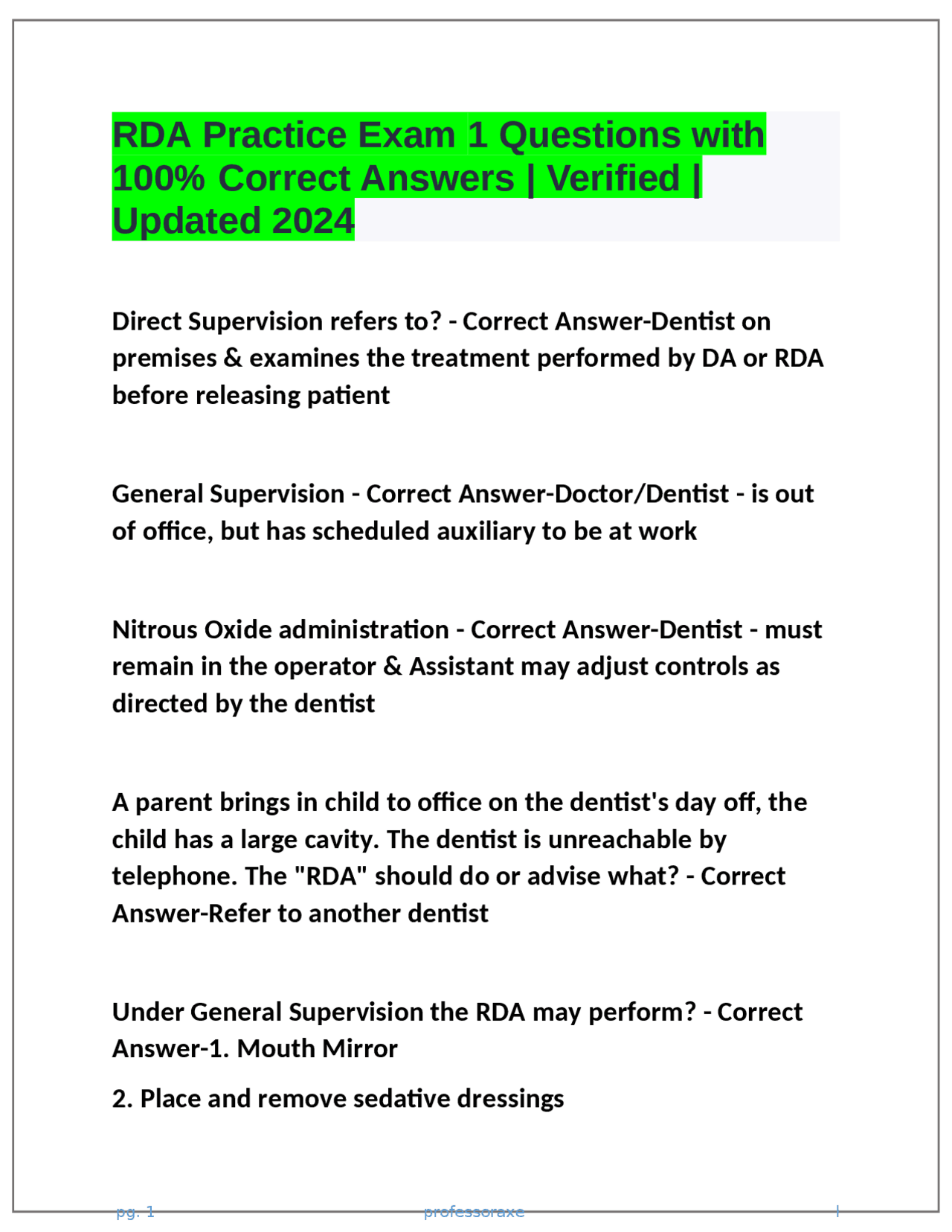 RDA Practice Exam 1 Questions with 100% Correct Answers | Exams ...